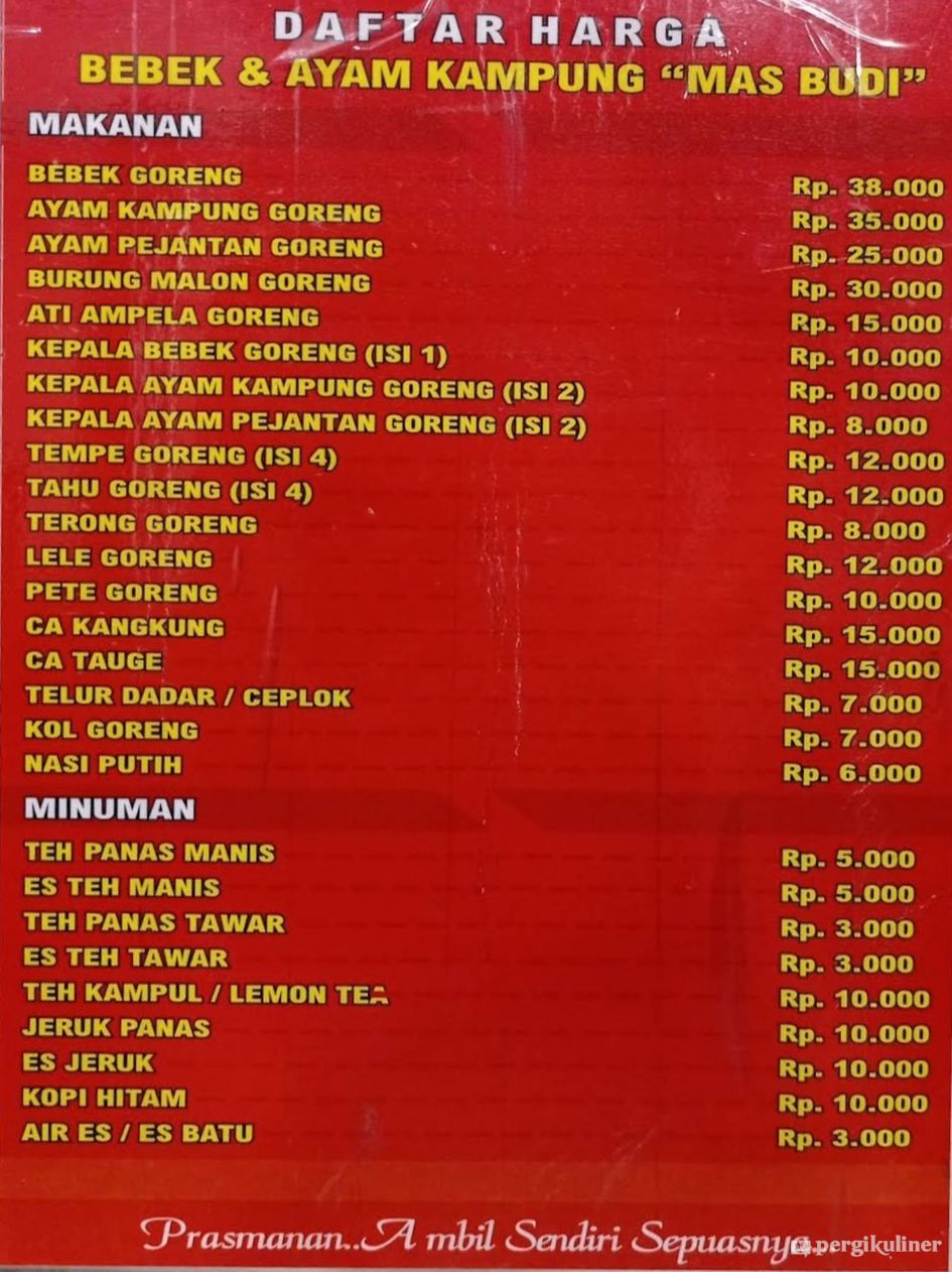 Selalu Diperbarui Menu Bebek And Ayam Kampung Mas Budi Meruya