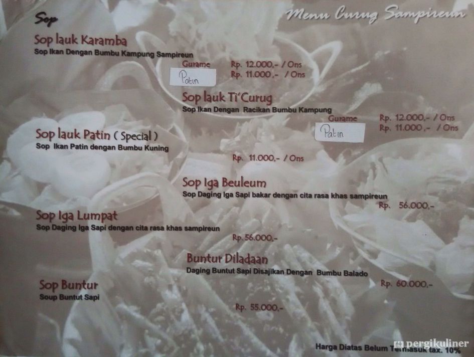 Selalu diperbarui! Menu Curug Sampireun, Sukmajaya, Depok