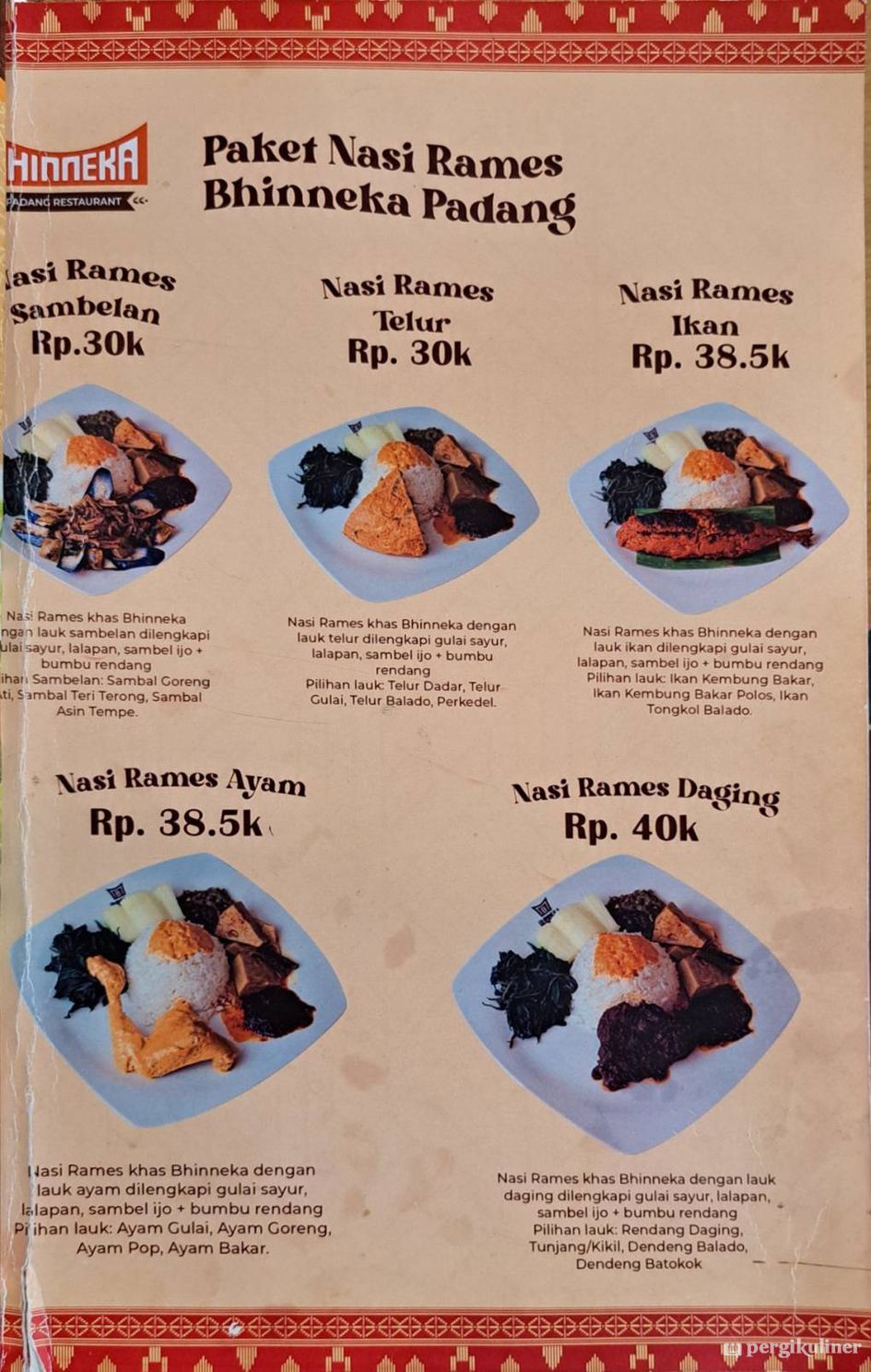Selalu diperbarui! Menu Bhinneka Padang Restaurant, Kuningan